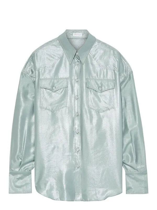 Brunello Cucinelli Silk Lamé Shirt - Sage Green