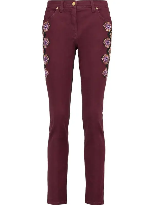 Etro Embroidered High-rise Skinny Jeans - Plum