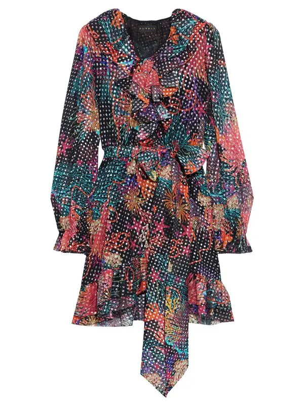 Dundas Belted Printed Fil Coupé Mini Dress - Multicolor