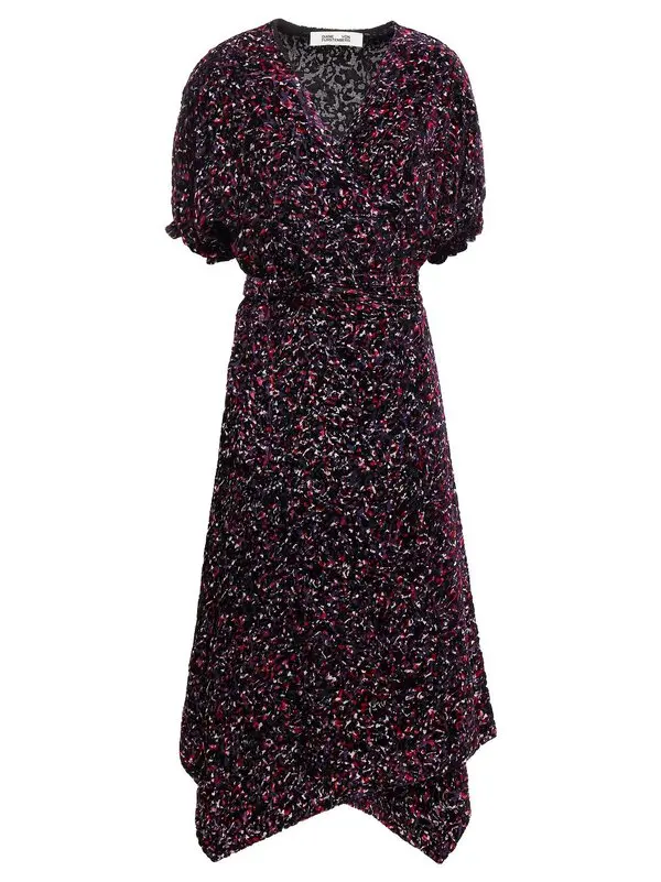 Diane Von Furstenberg Katherine Printed Devoré-velvet Midi Wrap Dress - Black