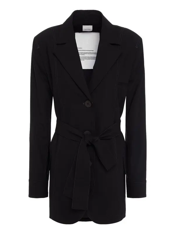 Bite Studios Belted Organic Woolblend Crepe Blazer - Black