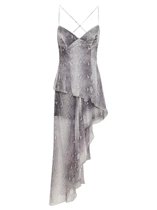 Amiri Asymmetric Snake-print Silk-chiffon Mini Dress - Animal Print