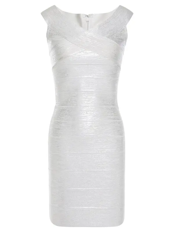 Herve Leger Off-the-shoulder Metallic Bandage Mini Dress - Silver