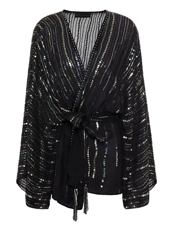 Dundas Belted Embellished Silk-chiffon Jacket - Black