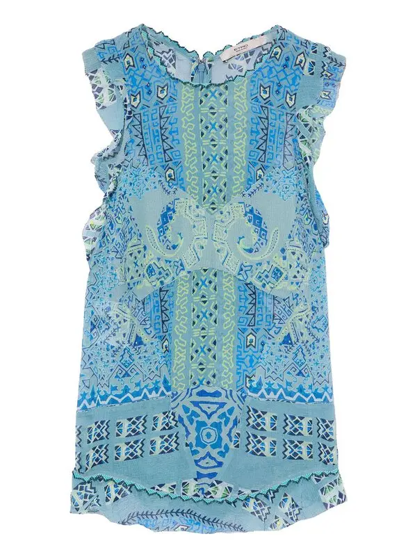 Etro Beadembellished Printed Silkcrepon Top - Grey Green