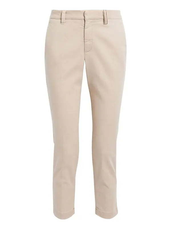 Brunello Cucinelli Bead-embellished Cotton-blend Twill Slim-leg Pants - Beige