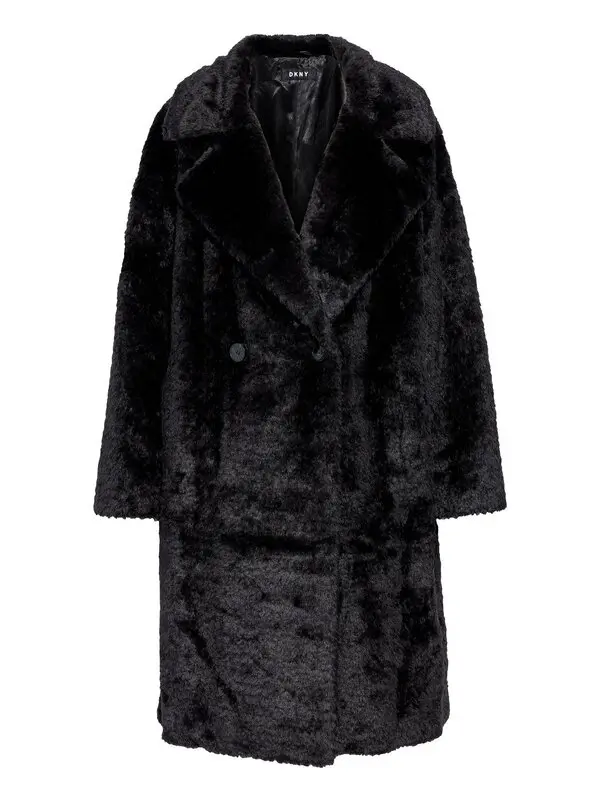 Dkny Double-breasted Faux Fur Coat - Black