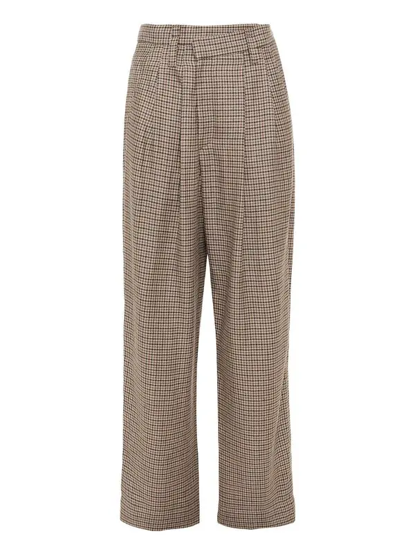 Brunello Cucinelli Houndstooth Linen, Wool, And Silk-blend Tweed Wide-leg Pants - Brown