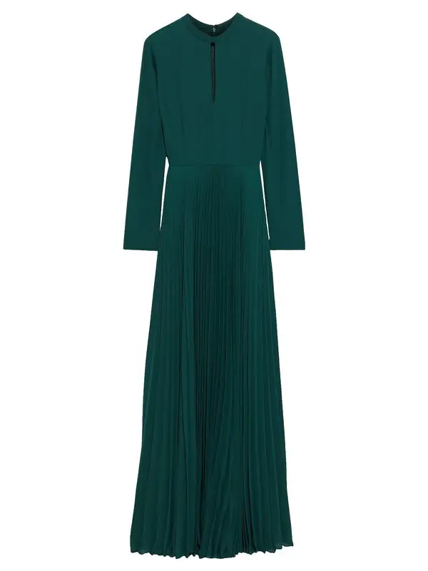 MIKAEL AGHAL Cutout Pleated Crepe De Chine Gown - Emerald