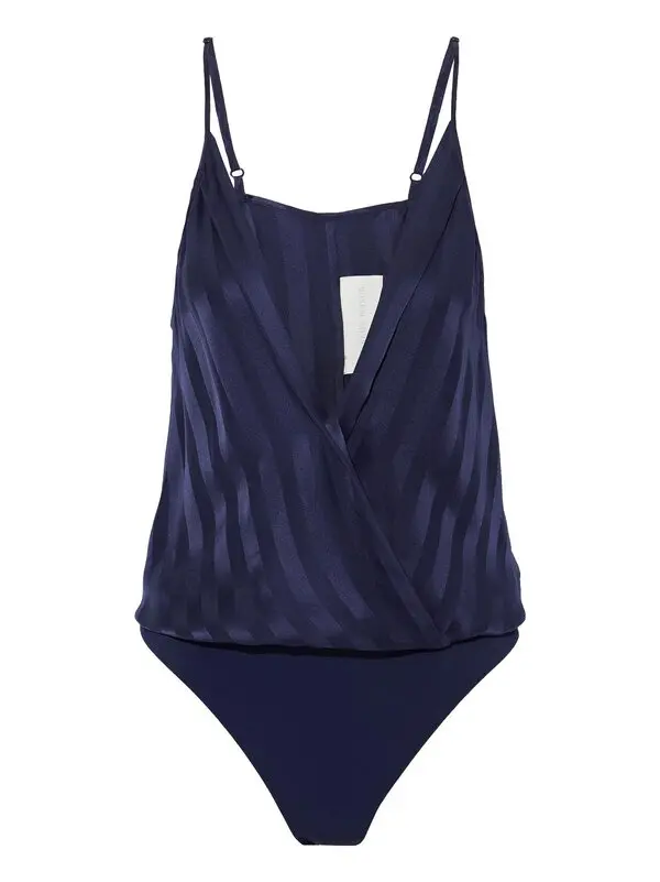 Michelle Mason Wrap-effect Silk-satin Jacquard Bodysuit - Navy
