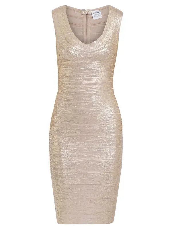 Herve Leger Metallic Coated Bandage Dress - Rose Gold