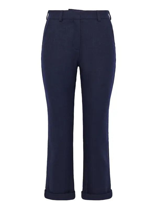 CURRENT/ELLIOTT + CHARLOTTE GAINSBOURG Cropped Wool-blend Felt Slim-leg Pants - Navy