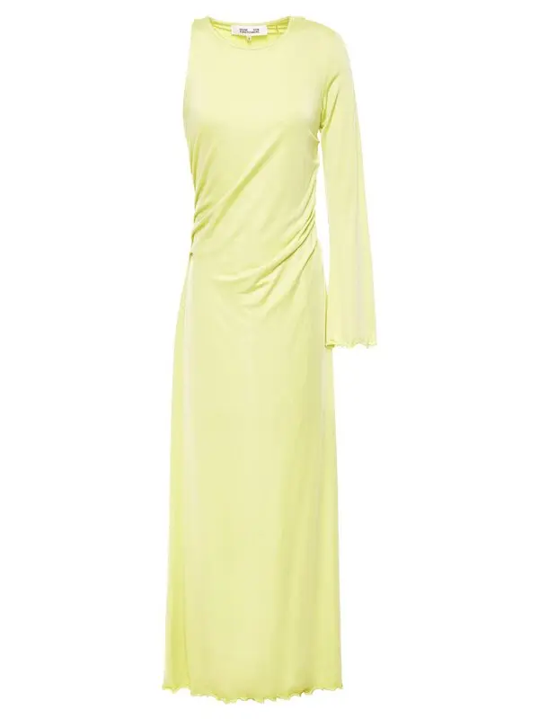Diane Von Furstenberg Kylie Asymmetric Ruched Stretch-jersey Gown - Chartreuse