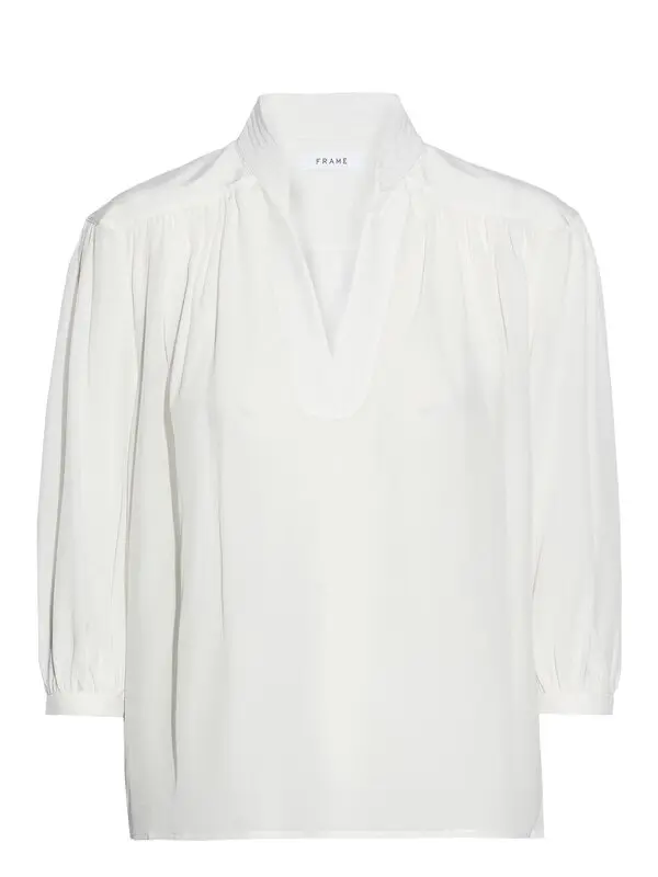 FRAME Cali Gathered Silk Crepe De Chine Blouse - Off-white