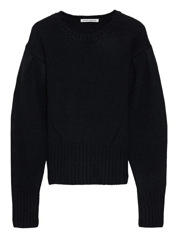 Autumn Cashmere Brushed Knitted Sweater With Gathered Sleeves - Black
