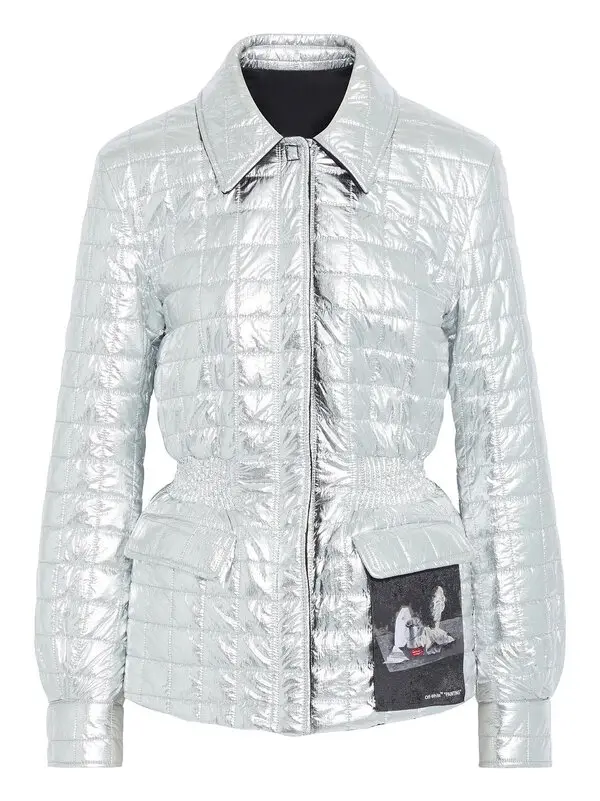 Off-White Metallic Quilted Cotton-blend Jacket - Silver