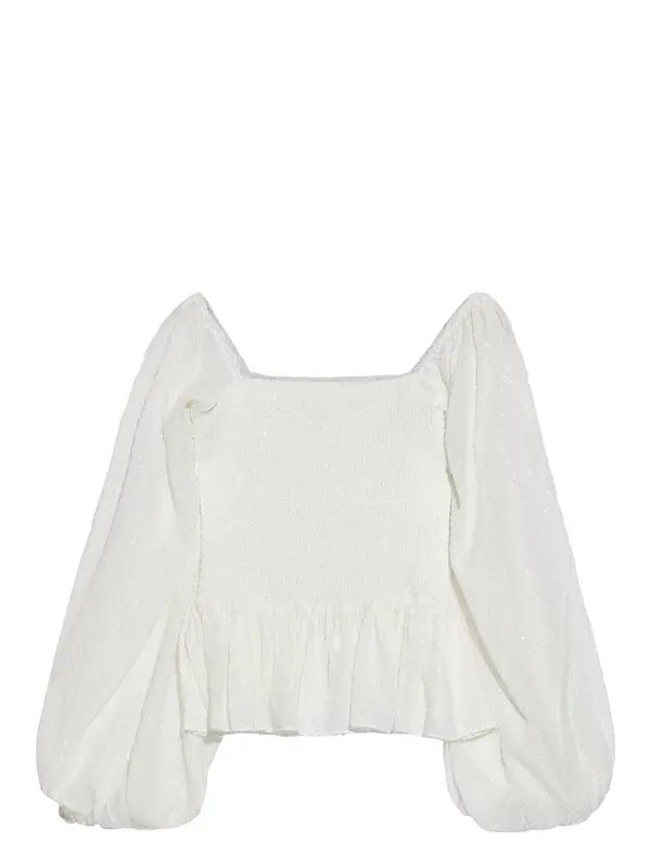 Caroline Constas Blair Shirred Metallic Fil Coupé Chiffon Blouse - White