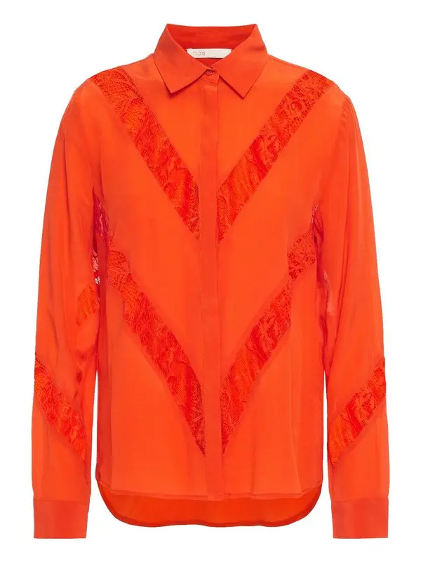Maje Lace-trimmed Silk-crepe Shirt - Orange