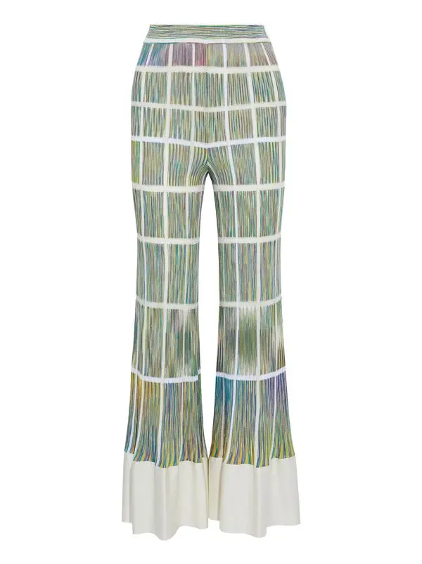 Missoni Metallic-trimmed Ribbed-knit Cotton-blend Flared Pants - Sage Green