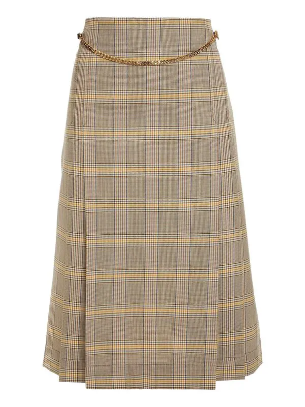 Victoria Beckham Chain-embellished Pleated Prince Of Wales Checked Wool Skirt - Beige