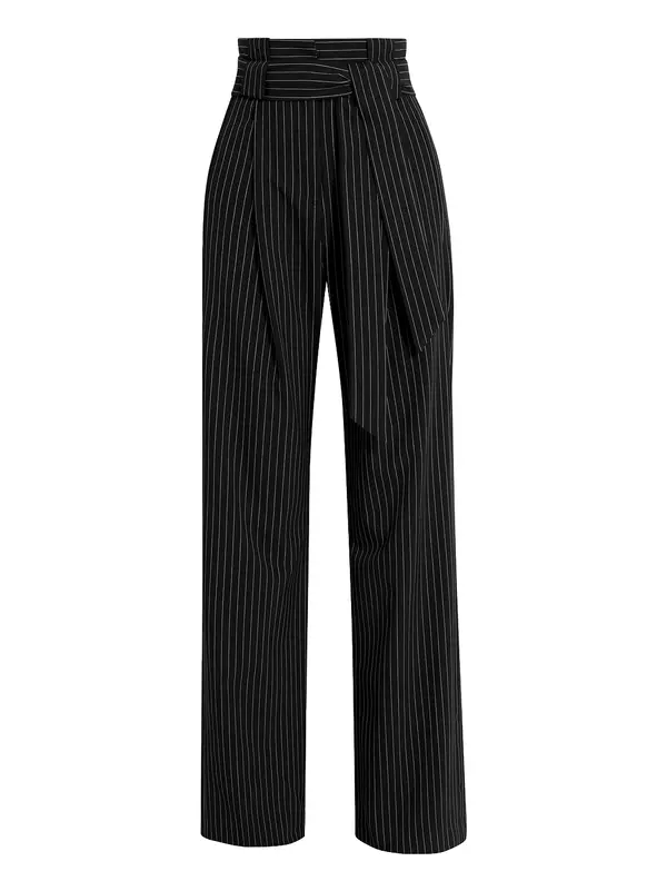 Michelle Mason Pinstriped Wide-leg Pants - Black