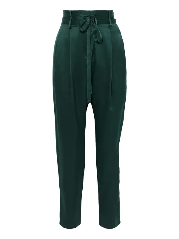Michelle Mason Pinstriped Wide-leg Pants - Emerald