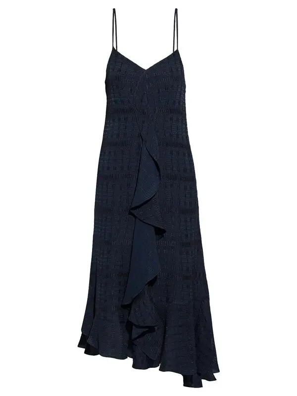Victoria Beckham Asymmetric Ruffled Midi Dress - Navy