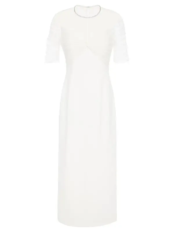 Jenny Packham Crystal-embellished Tulle-paneled Crepe Midi Dress - Ivory