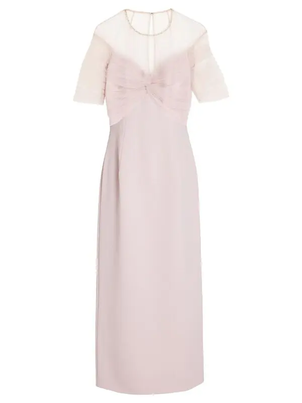 Jenny Packham Crystal-embellished Tulle-paneled Crepe Midi Dress - Pastel Pink