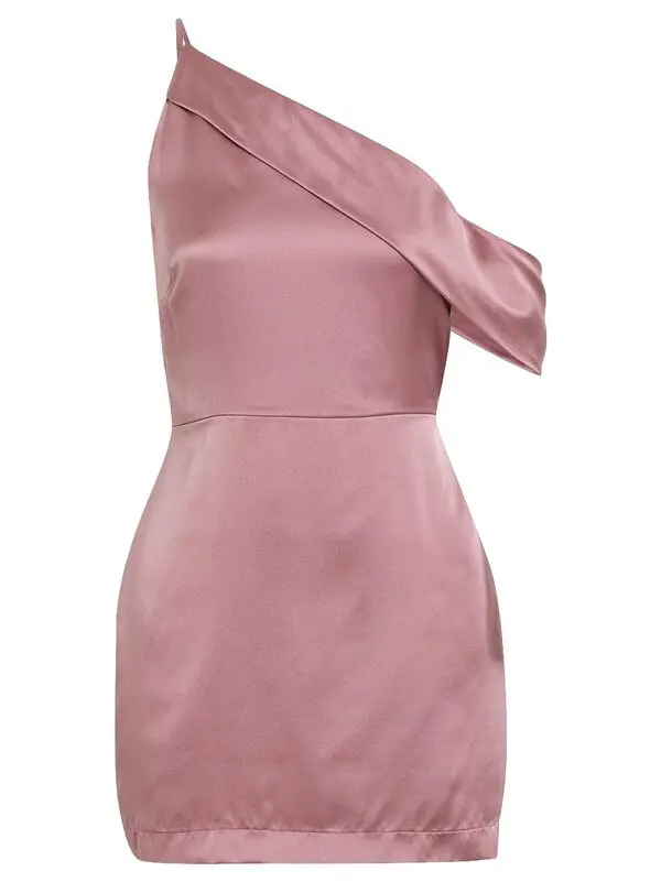 Michelle Mason One-shoulder Draped Mini Dress - Antique Rose