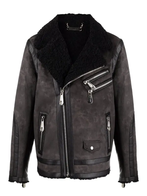 Philipp Plein Iconic Suede Biker Jacket - Black