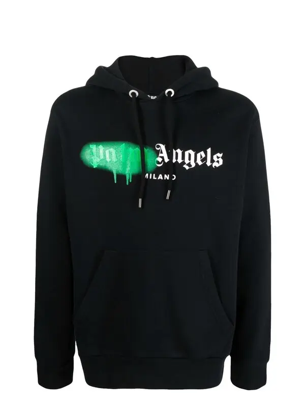 Palm Angels Milano Sprayed-logo Hoodie - Black