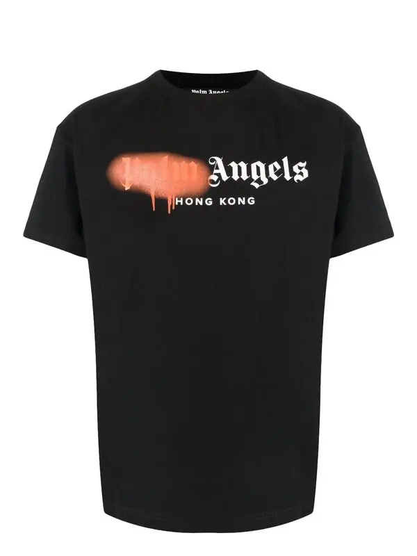 Palm Angels Hong Kong Sprayed-logo T-shirt - Black