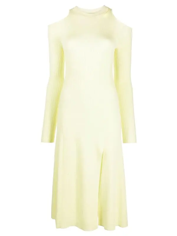Stella McCartney Ribbed Knit Midi Dress With Cut-out Shoulders And Slit - Yellow