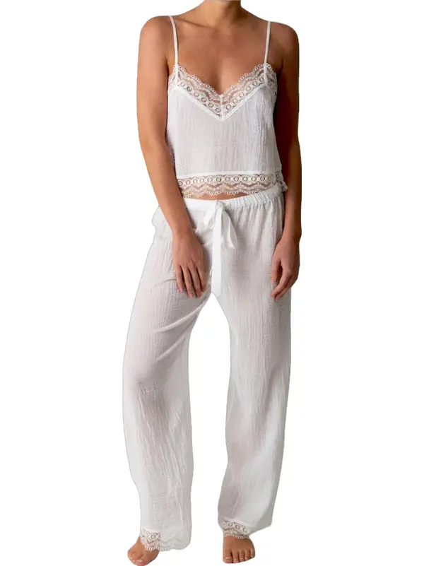 Miguelina Diana Gauze Lounge Pant - White