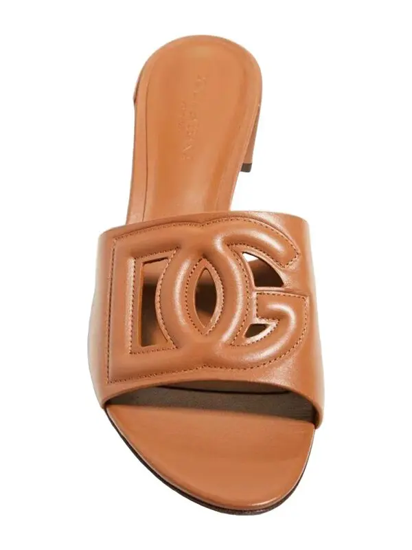 Dolce & Gabbana 40mm Dg Cutout Leather Slides - Brown