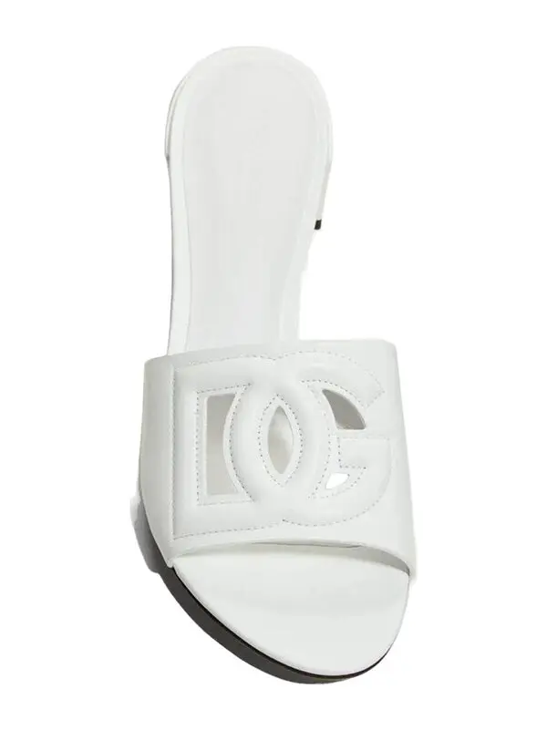 Dolce & Gabbana 40mm Dg Cutout Leather Slides - White