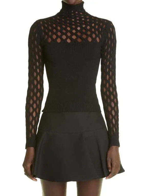 Valentino Garavani Diamond Cutout Mock Neck Sweater - Nero