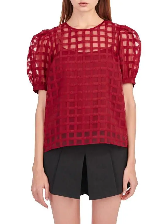 English Factory Windowpane Sheer Top - Burgundy