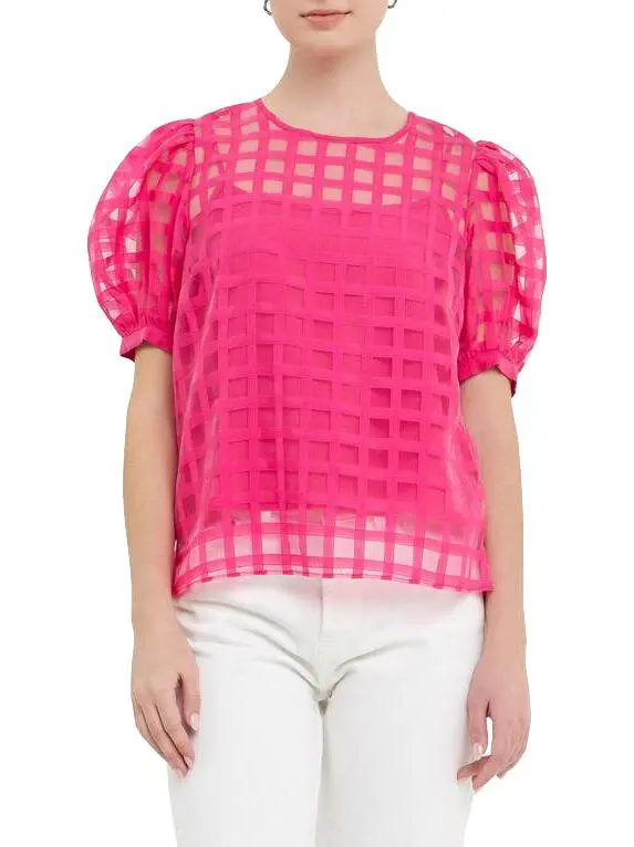 English Factory Windowpane Sheer Top - Fuchsia