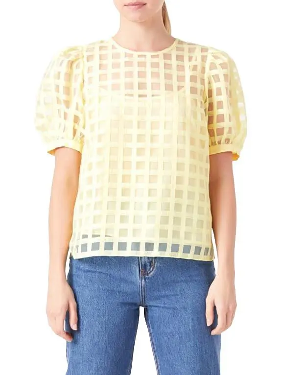 English Factory Windowpane Sheer Top - Light Yellow