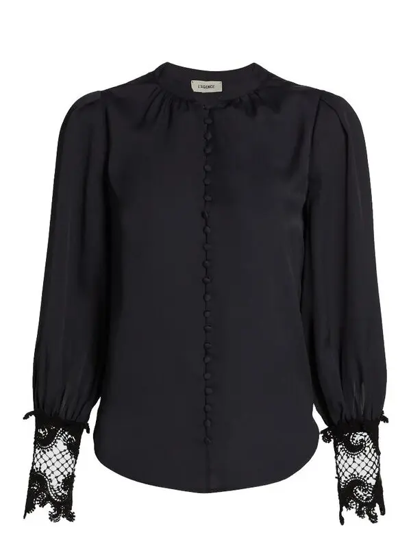 L'Agence Ava Lace Cuff Blouse - Black