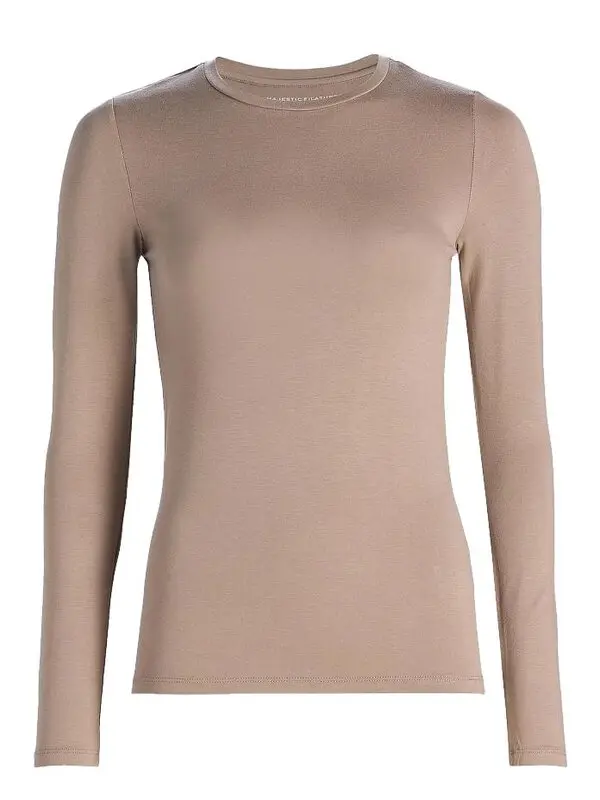 Majestic Filatures Soft Touch Crewneck Long-sleeve Top - Coffee Latte