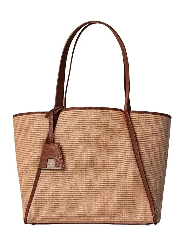 Akris Alex Leather-trimmed Raffia Tote - Camel Cara