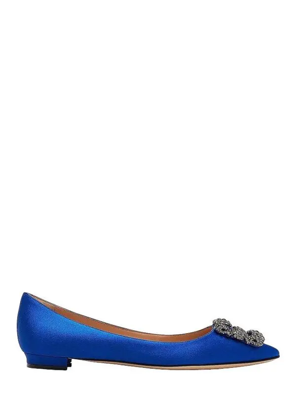 Manolo Blahnik Hangisi 25mm Embellished Satin Flats - Blue
