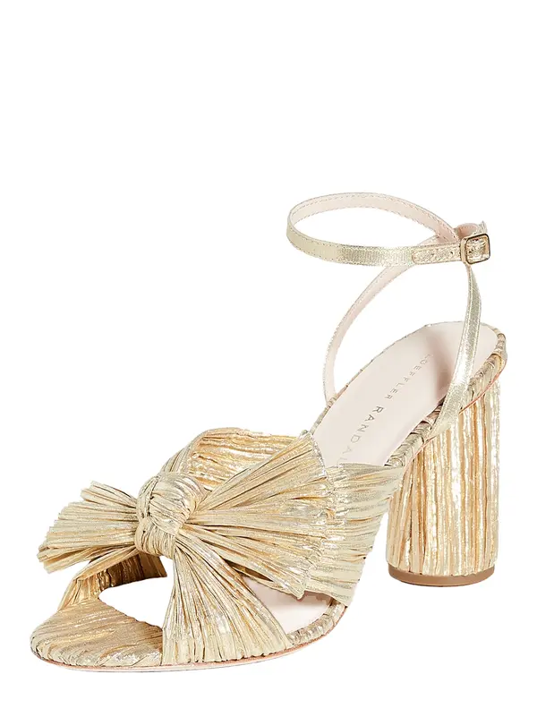 LOEFFLER RANDALL Camellia Pleated Bow Heel Sandal - Gold