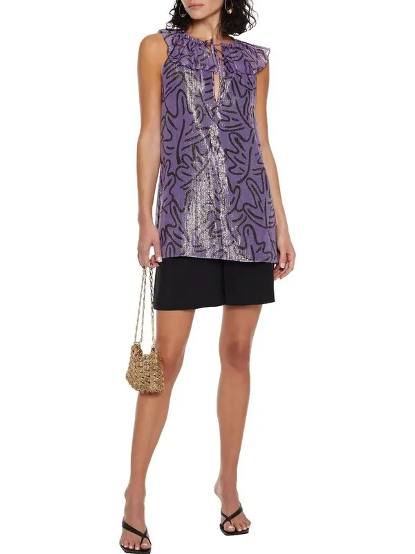 Missoni Printed Metallic Silk-blend Georgette Top - Violet