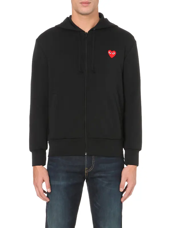 Play Comme Des Garcon Play Heart Logo Jersey Hoodie - Black