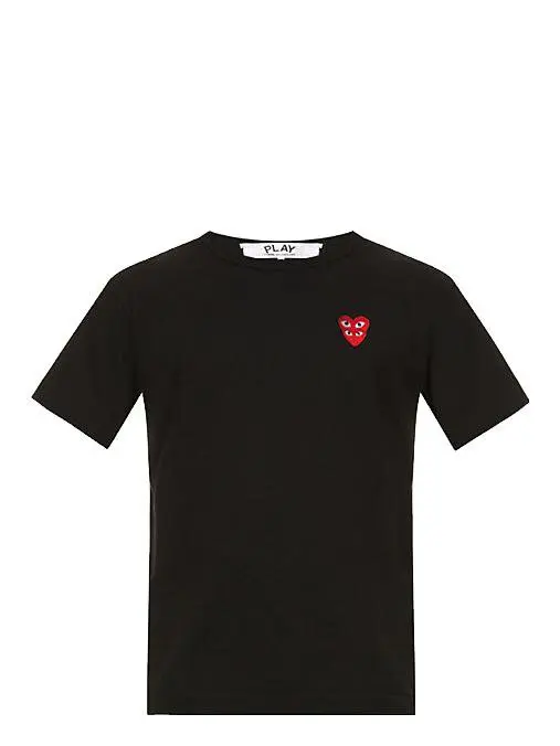 Play Comme Des Garcon Overlap-heart Print Cotton-jersey T-shirt - Black