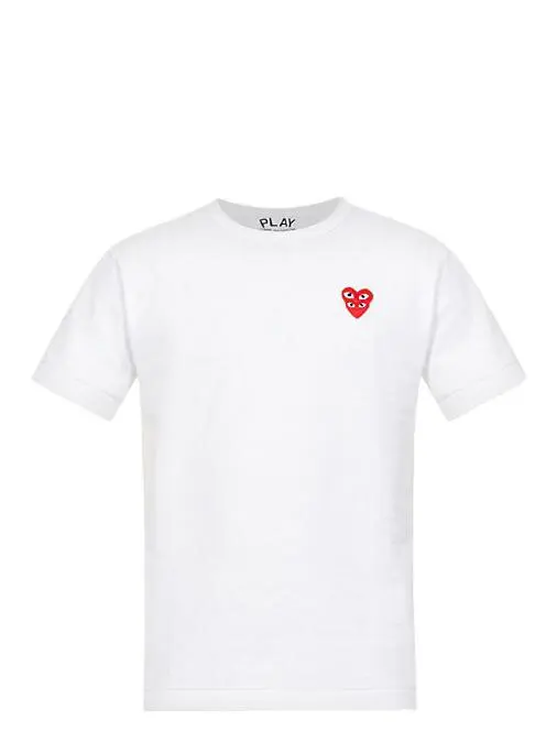 Play Comme Des Garcon Overlap-heart Print Cotton-jersey T-shirt - White